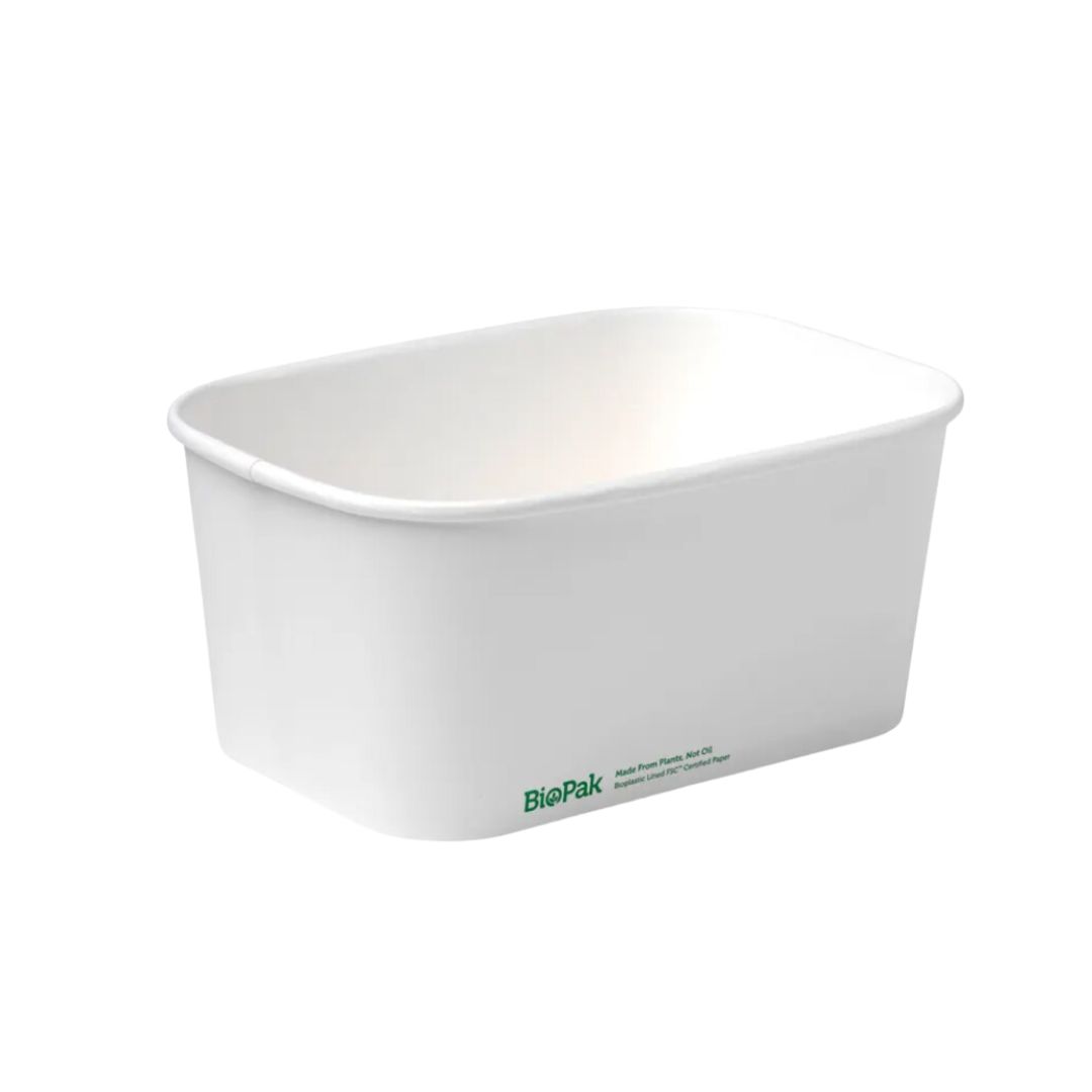 BioBoard Rectangle Container 1000ml White BioPak | Reward Hospitality