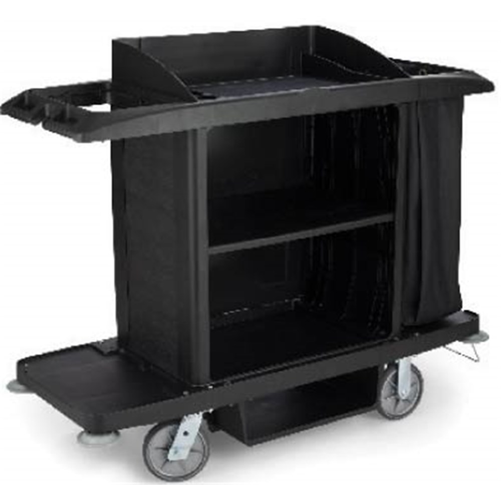 HOUSEKEEPING CART W/BAG 2 SHELF 1520X560X1270MM BLK - 4442075 | Reward ...